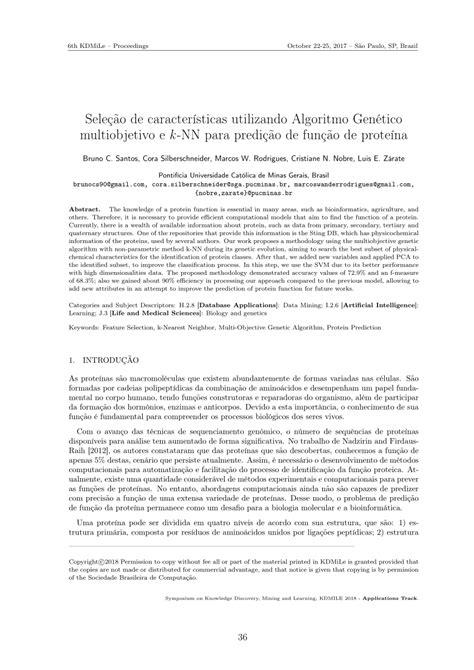 Pdf Seleção De Características Utilizando Algoritmo Genético Multiobjetivo E K Nn Para