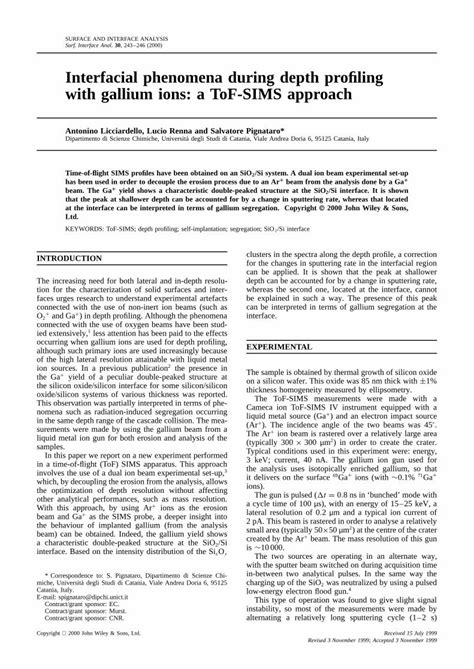 Pdf Interfacial Phenomena During Depth Profiling With Gallium Ions A