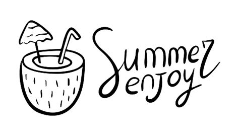코코넛 칵테일 여름 즐기라는 텍스트 빨대 우산 손으로 쓴 비문과 함께 마셔보세요 글자 검은색에 대한 스톡 벡터 아트 및 기타 이미지 Istock
