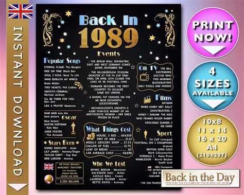 The Year You Were Born 1989 Celebration Chalkboard Style Poster Back
