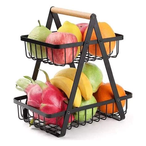 2 Tier Metal Fruit Basket Almacenamiento De Frutas Tazón De Frutas