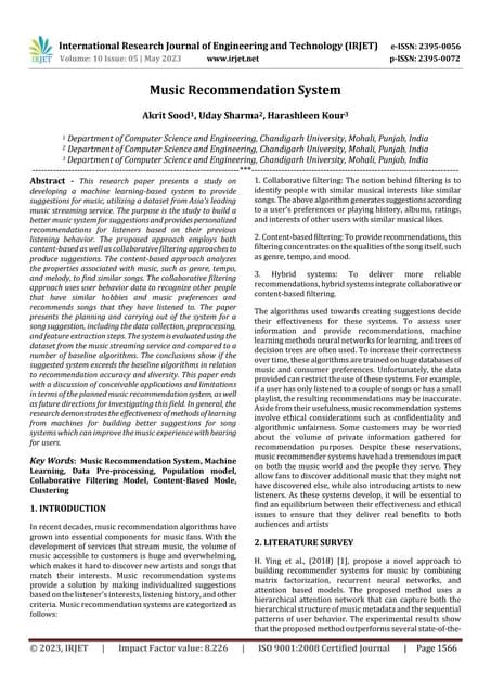 Music Recommendation System Pdf
