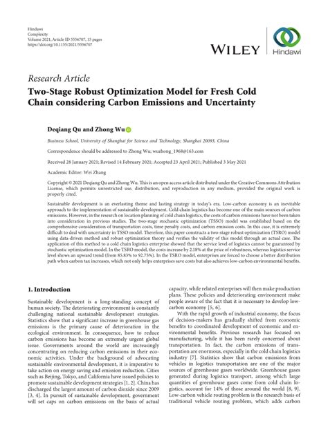 Pdf Two Stage Robust Optimization Model For Fresh Cold Chain