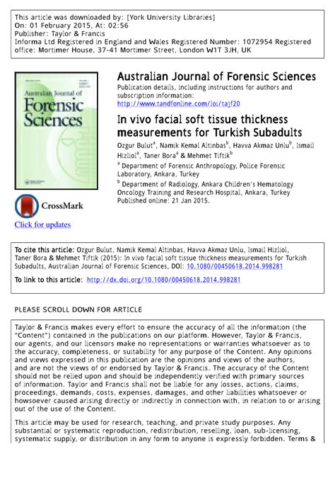 Pdf Australian Journal Of Forensic Sciences In Vivo Facial Soft