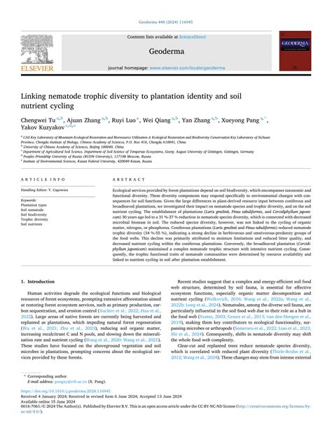 Pdf Linking Nematode Trophic Diversity To Plantation Identity And