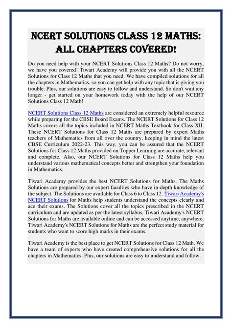 Ppt Ncert Solutions Class 12 Maths All Chapters Covered Powerpoint