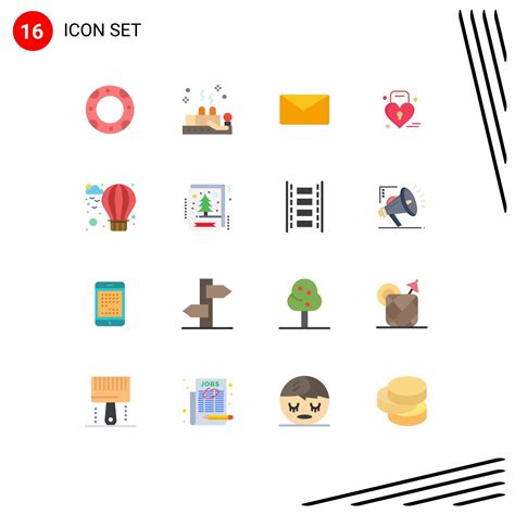 User Interface Pack Of 16 Basic Flat Colors Of Hot Air Email Weding Love Editable Pack Of