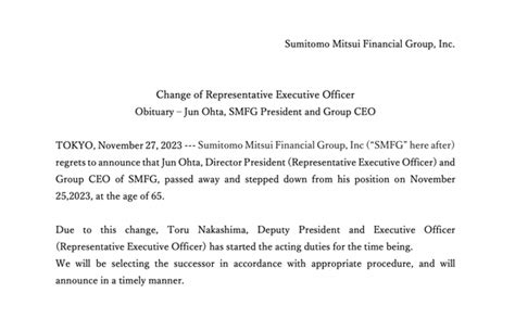 Chủ Tịch Kiêm Ceo Jun Ohta Của “siêu Ngân Hàng” Sumitomo Mitsui Người