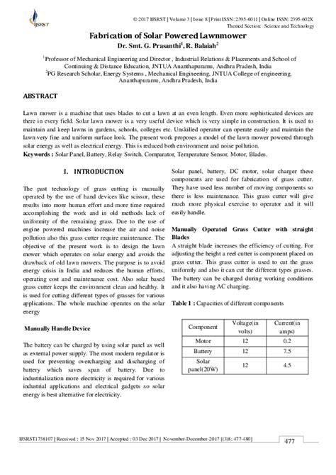 Pdf Fabrication Of Solar Powered Lawnmower