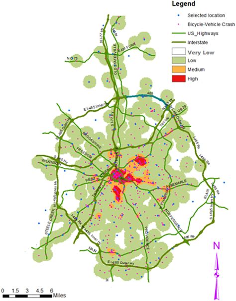 Selected Locations Overlaid On Bicycle Vehicle Crashes And Kernel