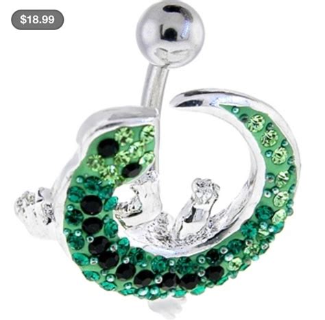 Green Lizard Belly Button Ring Belly Piercing Ring Belly Rings Belly Jewelry