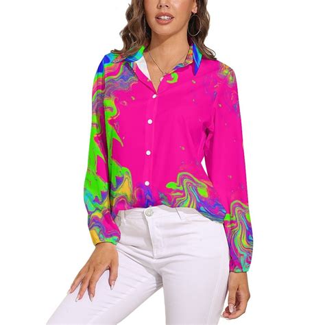 Neon 1 Vntage Casual Long Sleeve Shirt Blouse Woman Streetwear Summer