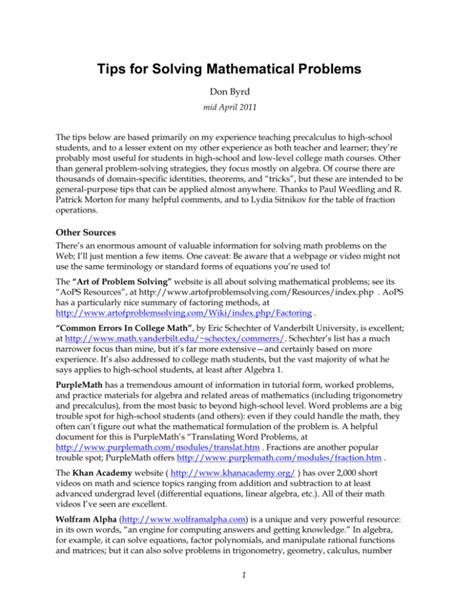 Tips For Solving Mathematical Problems