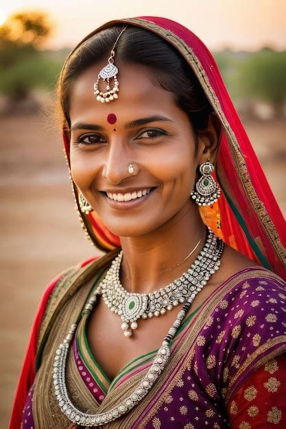 Premium Photo Indian Woman In Vibrant Sari Smiles Gracefully On