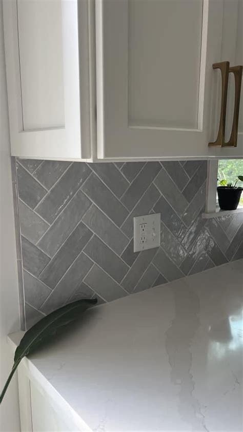 Grey And White Herringbone Backsplash Kitchen Design White And Gold