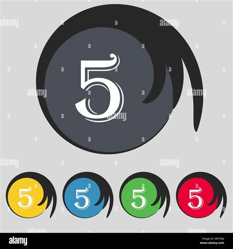 Number Five Icon Sign Set Of Coloured Buttons Vector Illustration