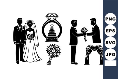 Wedding Couple Bride And Groom In Formal Attire With Bouquet