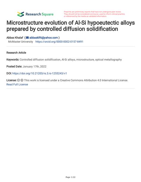 Pdf Microstructure Evolution Of Al Si Hypoeutectic Alloys Prepared By Controlled Diffusion