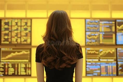 Businesswoman Analyzing Real Time Stock Market Data On Multiple