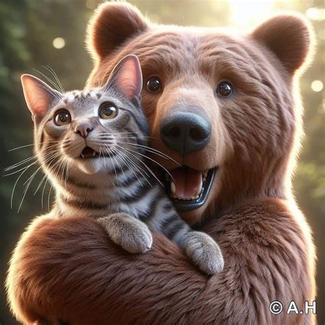 Cat Riding On Bears Back