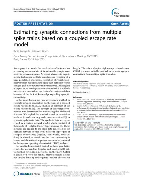 Pdf Estimating Synaptic Connections From Multiple Spike Trains Based