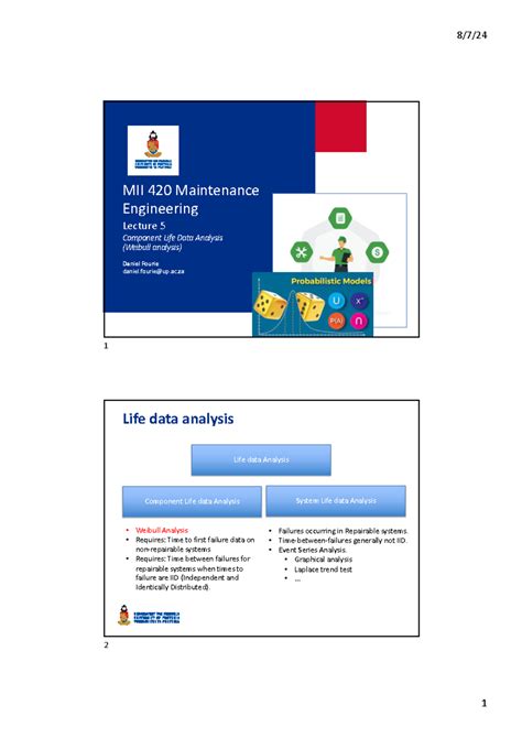 Lecture 5 Weibull Analysis In Life Data Analysis Mii 420 Studocu