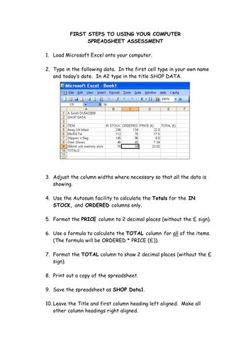 intro exercises to excel spreadsheets and graphs teaching resources