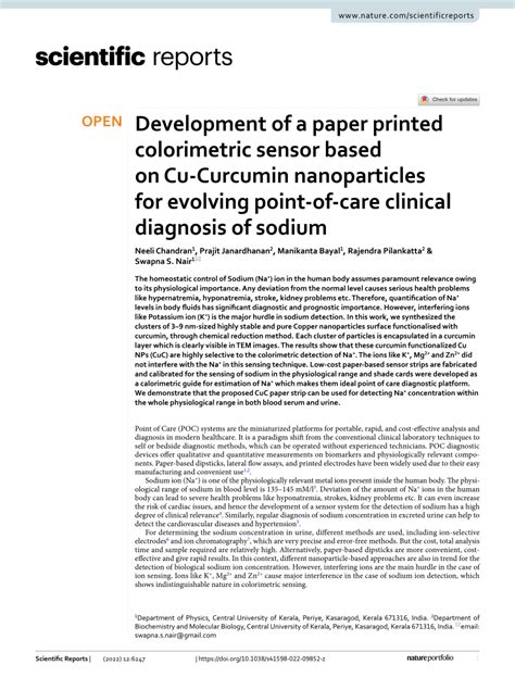 Pdf Development Of A Paper Printed Colorimetric Sensor Based On Cu