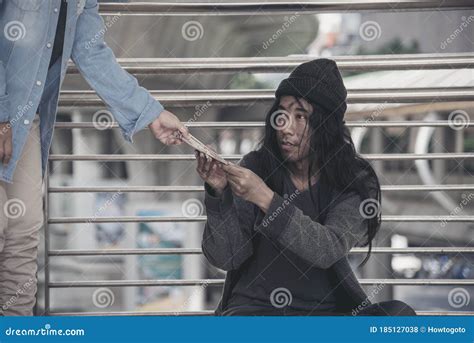 Homeless Beggar Man Begging For Money Food And Help On Street Poverty