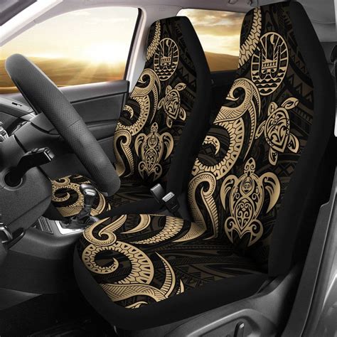 Tahiti Polynesian Car Seat Covers Gold Tentacle Turtle
