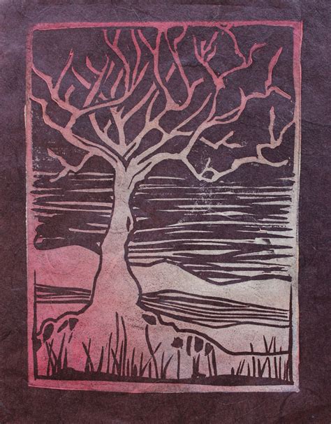 Tree Block Print Purple Etsy
