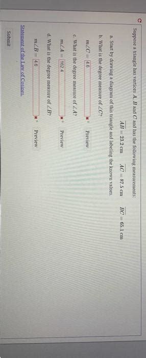 solved suppose a triangle has vertices a b and c and has the