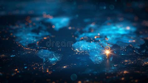 A Glowing Key Stands Upright On A Dark Stylized Digital World Map