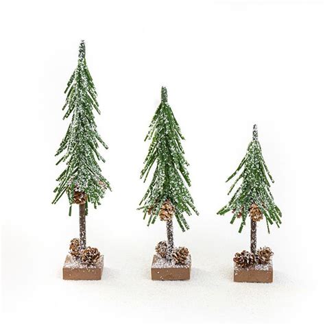 Flocked Tree With Pinecones On Base Set Of 3 Antique Farmhouse