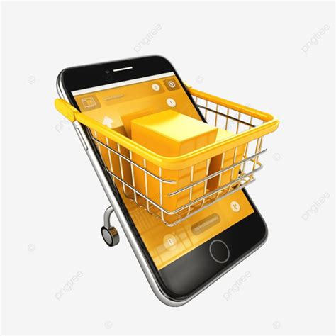 3d Render Online Shop Yellow Mobile App Transparency Online Mobile