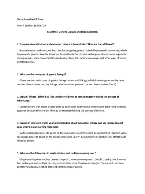 Genetic Linkage Recombination Pdf