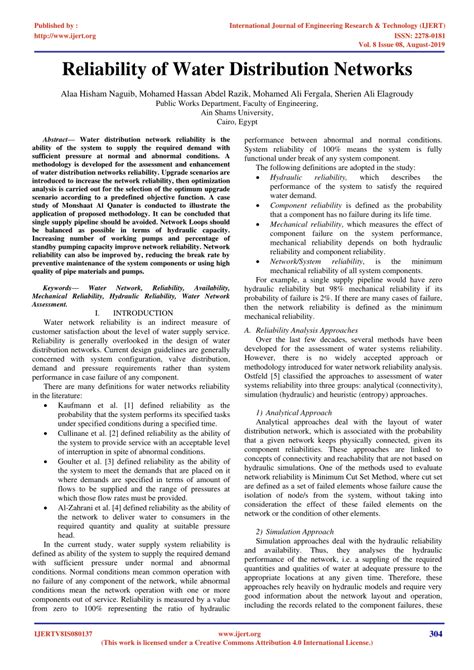 Pdf Reliability Of Water Distribution Networks