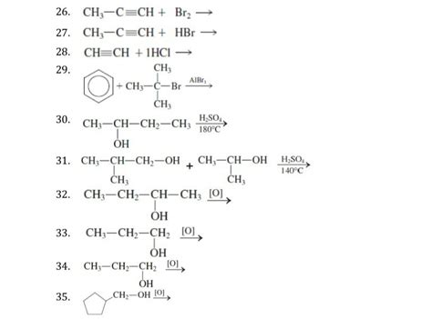 Solved 26. CH3-C=CH + Br2 → 27. CH2-C=CH + HBr → 28. CH=CH + | Chegg.com