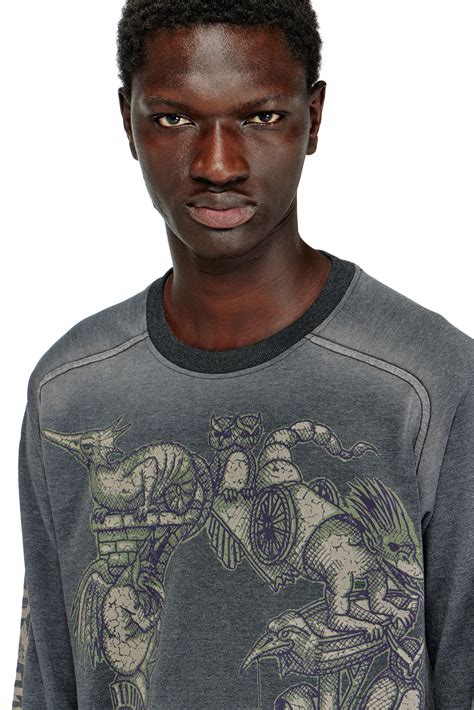 Mens Long Sleeve T Shirt With Graphic Motif Black Diesel Tr