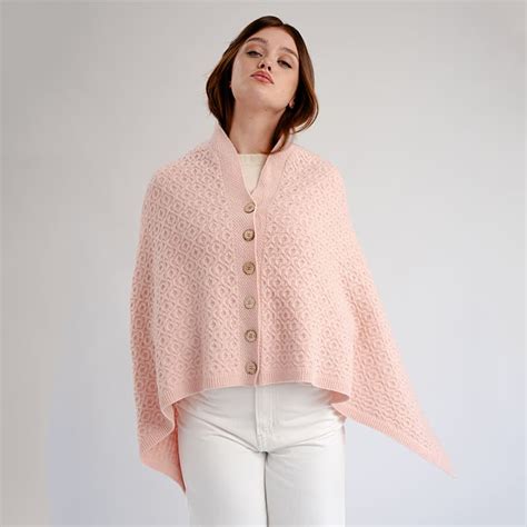Ladies Lambswool Aran Button Up Poncho Fast Us Delivery
