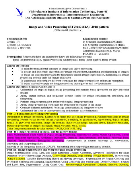Image And Video Processing 2020 Pattern Elective Pdf Data