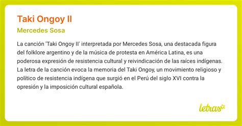 Significado De La Canción Taki Ongoy Ii Mercedes Sosa Letrascom