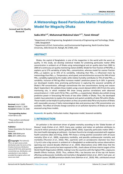 Pdf A Meteorology Based Particulate Matter Prediction Model For