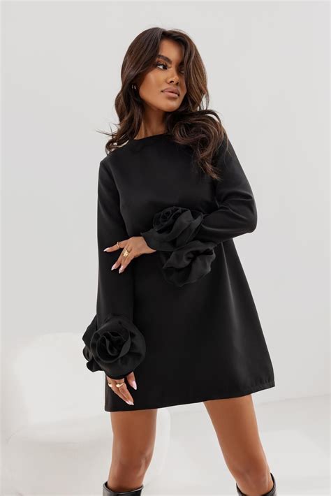 Rochie Dama Eleganta Neagra Cu Volane Tip Floare Mauriro