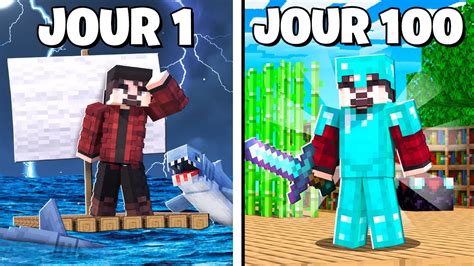 Jai Survécu 100 Jours Sur Un Radeau En Hardcore Sur Minecraft Youtube