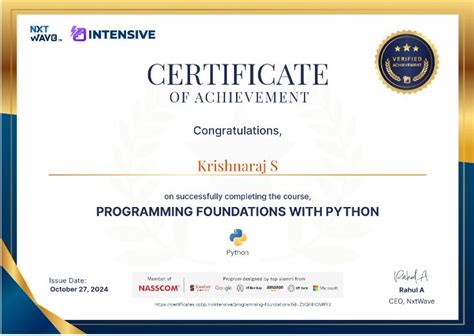 Krishnaraj S On Linkedin Nxtwave Learningprogress Python Coding Techskills