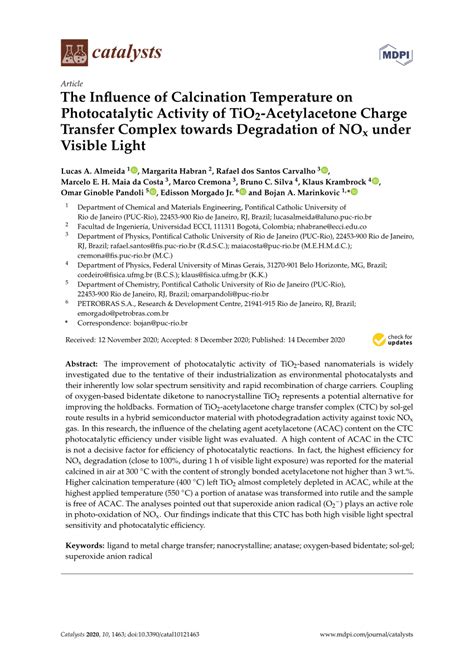 Pdf The Influence Of Calcination Temperature On Photocatalytic Activity Of Tio 2