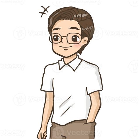 Man Wearing Glasses Cartoon Cute Kawaii Anime Illustration Clip Art