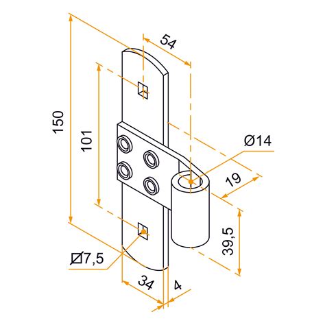 Penture Intermédiaire Bout Rond Ø14 35×4 Déport 19×54 Trous