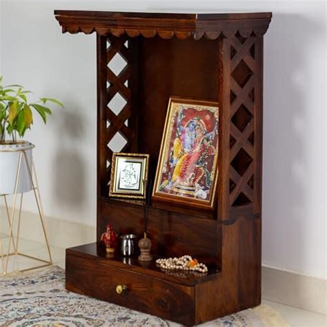 Woodmaze® Solid Sheesham Wood Temple For Home With Drawer Handmade
